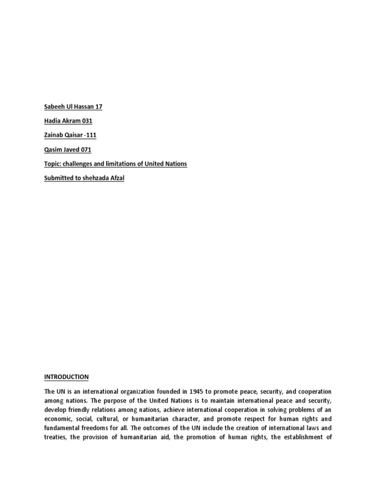 Challenges and Limitations of United Nations | PDF