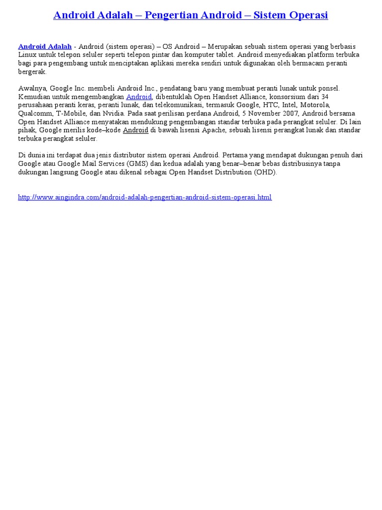 Android Adalah - Pengertian Android - Sistem Operasi | PDF