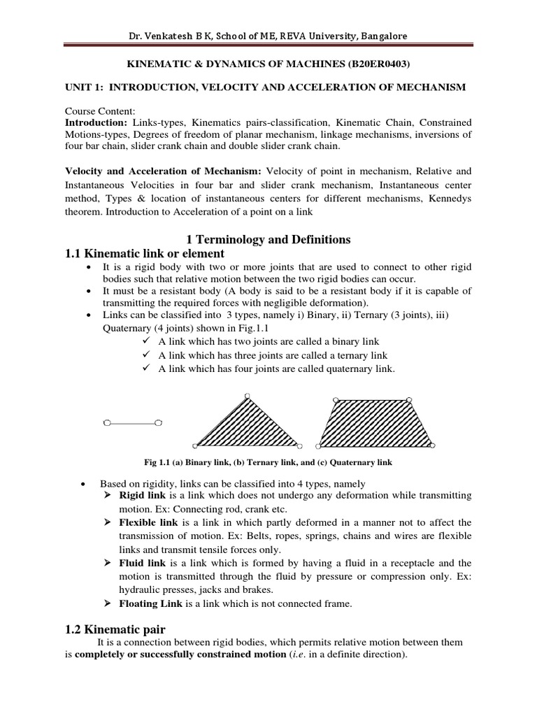KDM Unit-1 | PDF | Kinematics | Machines