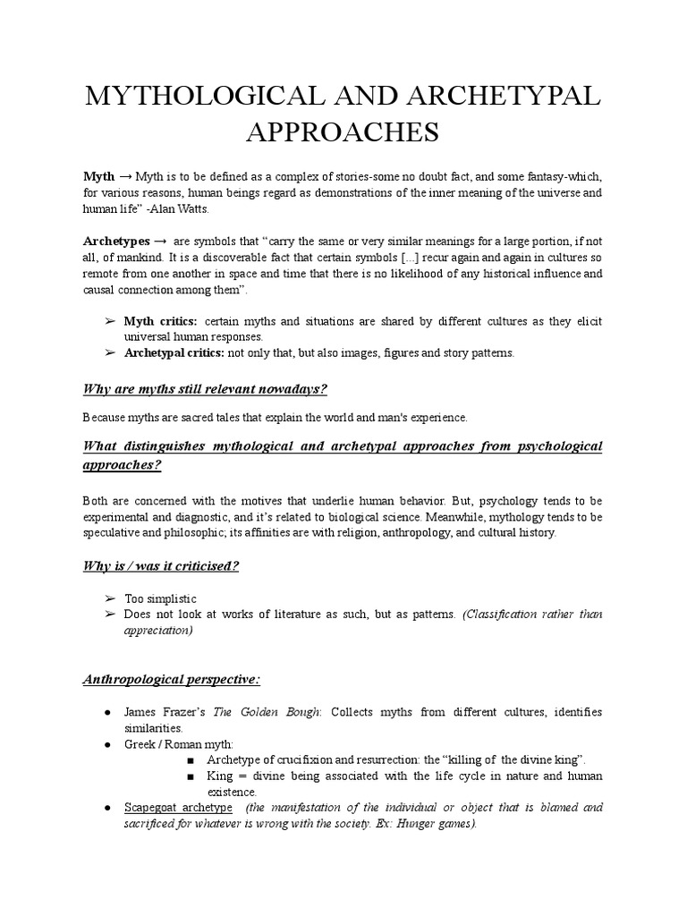 3 - Mythological and Archetypal Approaches | PDF