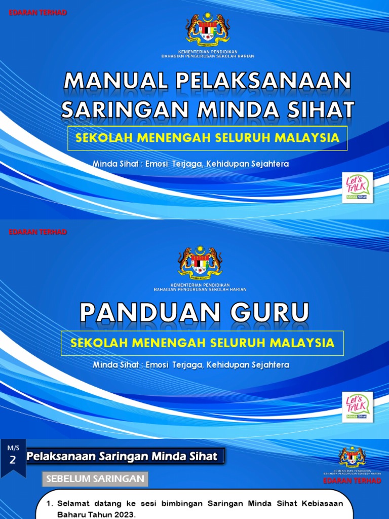 Manual Pelaksanaan Saringan Minda Sihat Sek Men 2023 | PDF