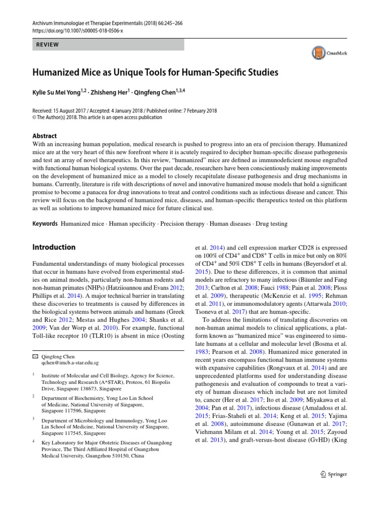 Humanized Mice As Unique Tools For Human-Specific Studies | PDF ...