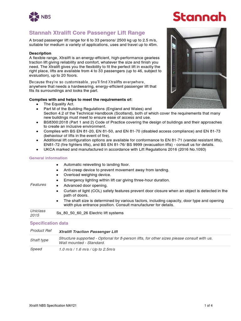Xtralift NBS Specification MAY21 | PDF | Elevator | Door
