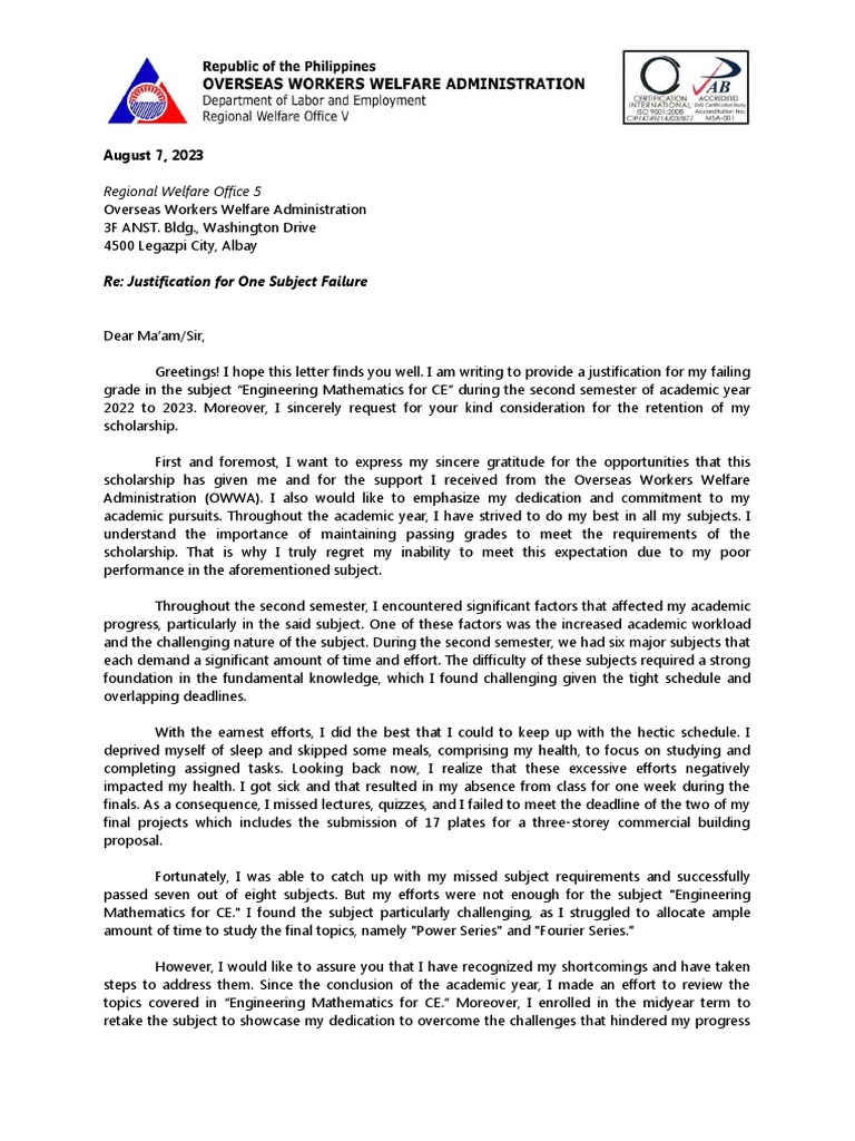 Justification Letter | PDF