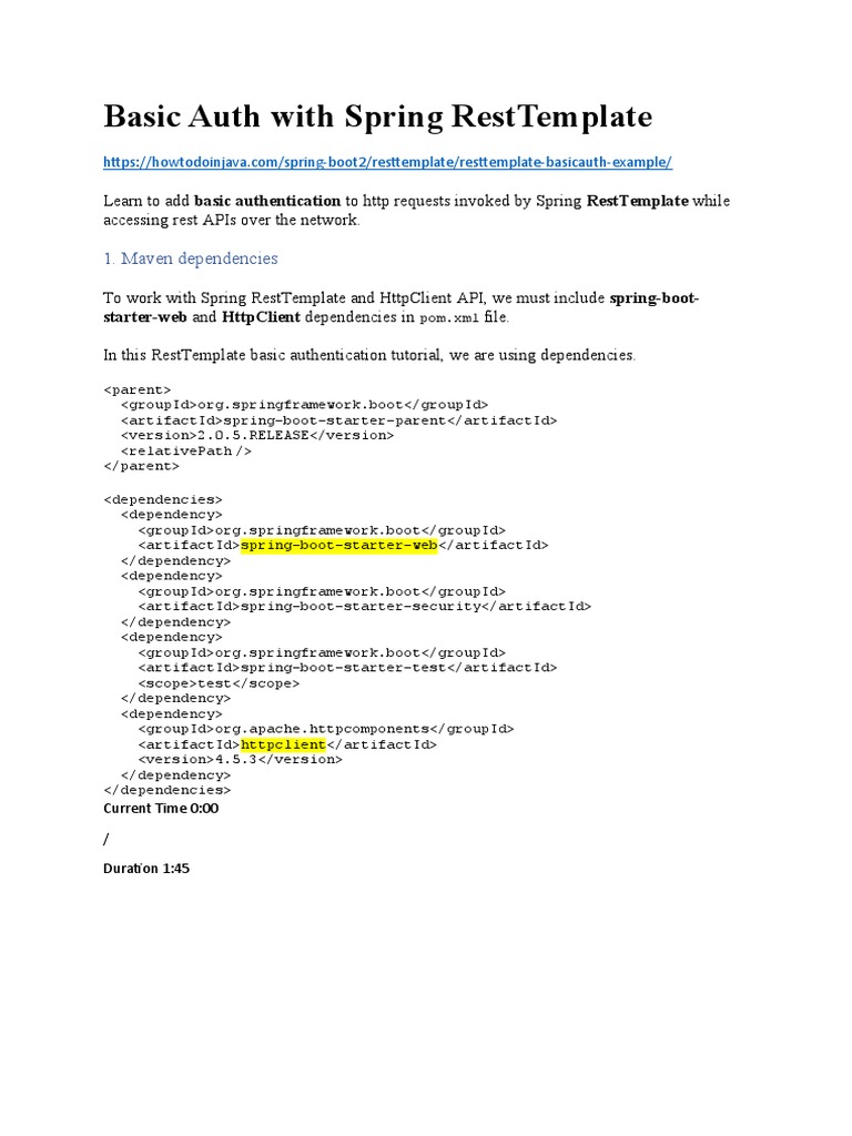 Basic Auth With Spring RestTemplate | PDF