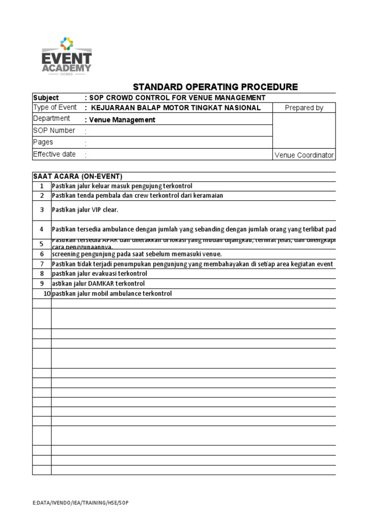 Sop Crowd Control For Venue Management | PDF