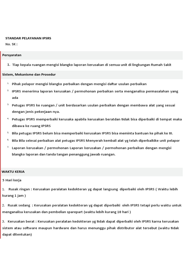 Standar Pelayanan Ipsrs | PDF