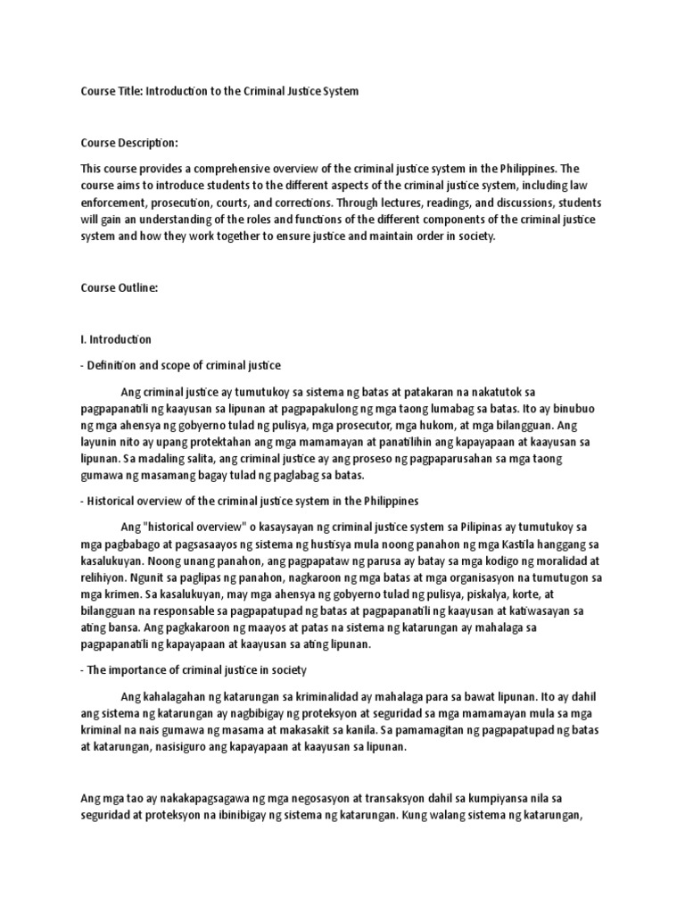 Tagalog CLJ 101 - Introduction To Philippine Criminal Justice System | PDF