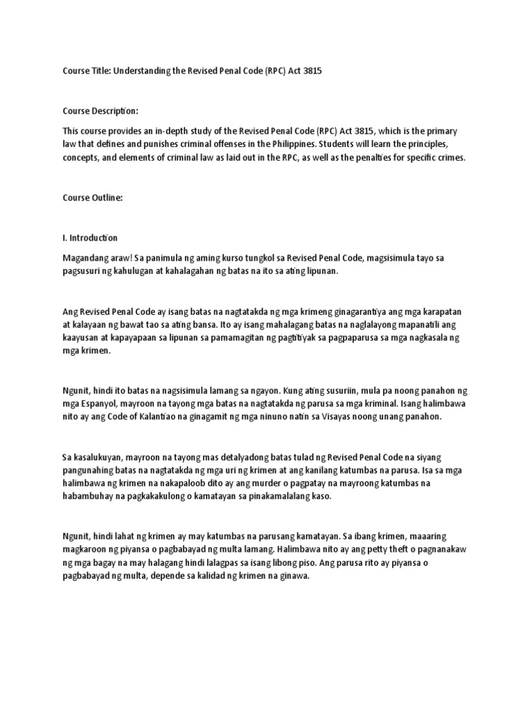 Tagalog CLJ 103 and 104 - Criminal Law | PDF