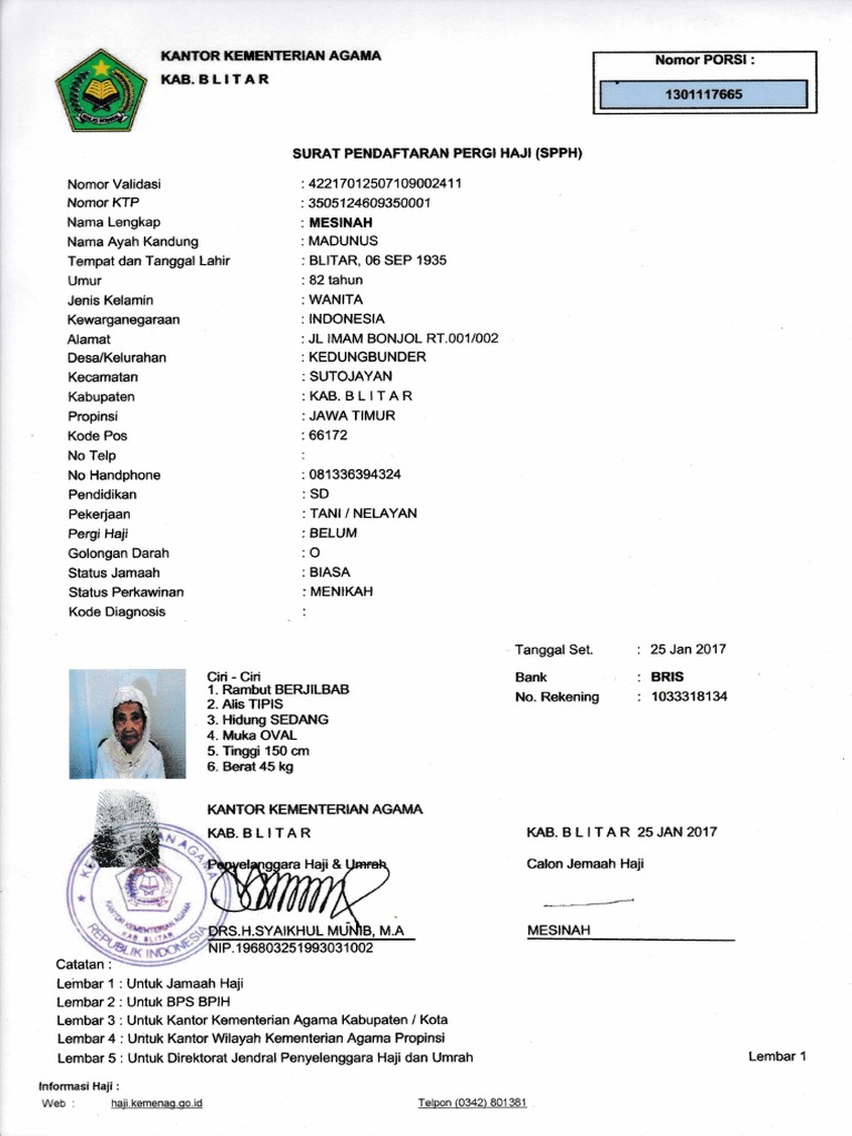 Surat Pendaftaran Pergi Haji Mbah Dok | PDF