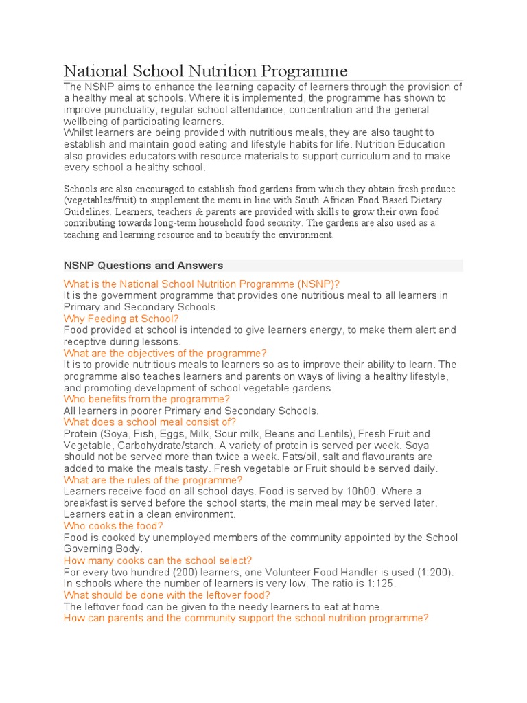 National School Nutrition Programme | PDF