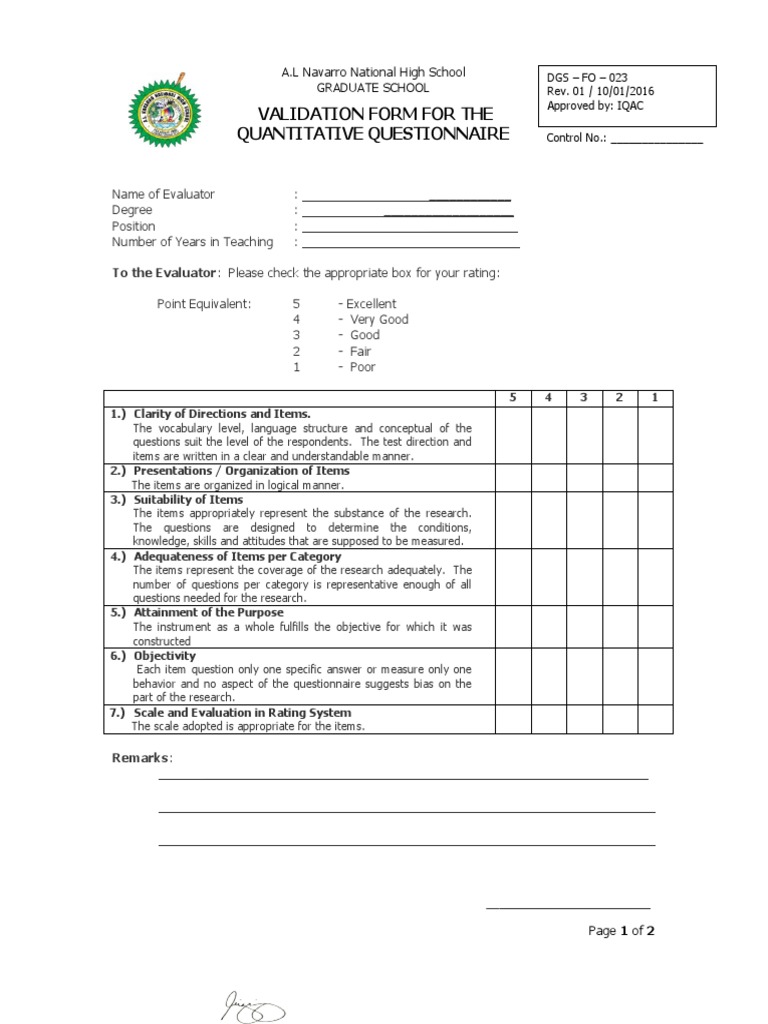 Validation Form Quantitative Blank 1 | PDF | Questionnaire | Quantitative Research
