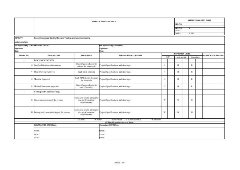 ITP For Testing and Commissioning of ACS | PDF