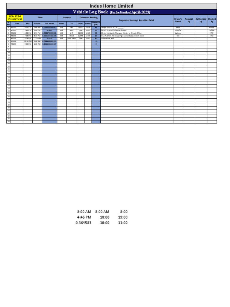 Vehicle Log Book | PDF