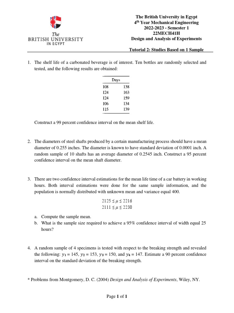 Confidence Intervals in Engineering Experiments | PDF
