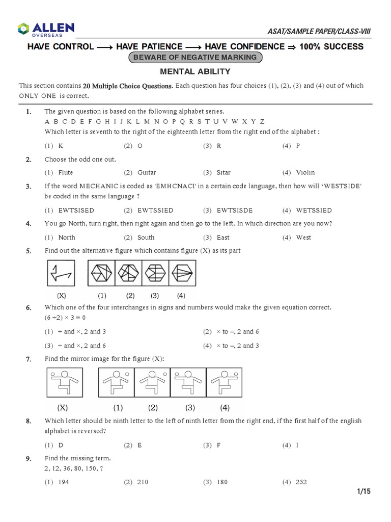 ASAT Overseas Sample Paper Class VIII | PDF