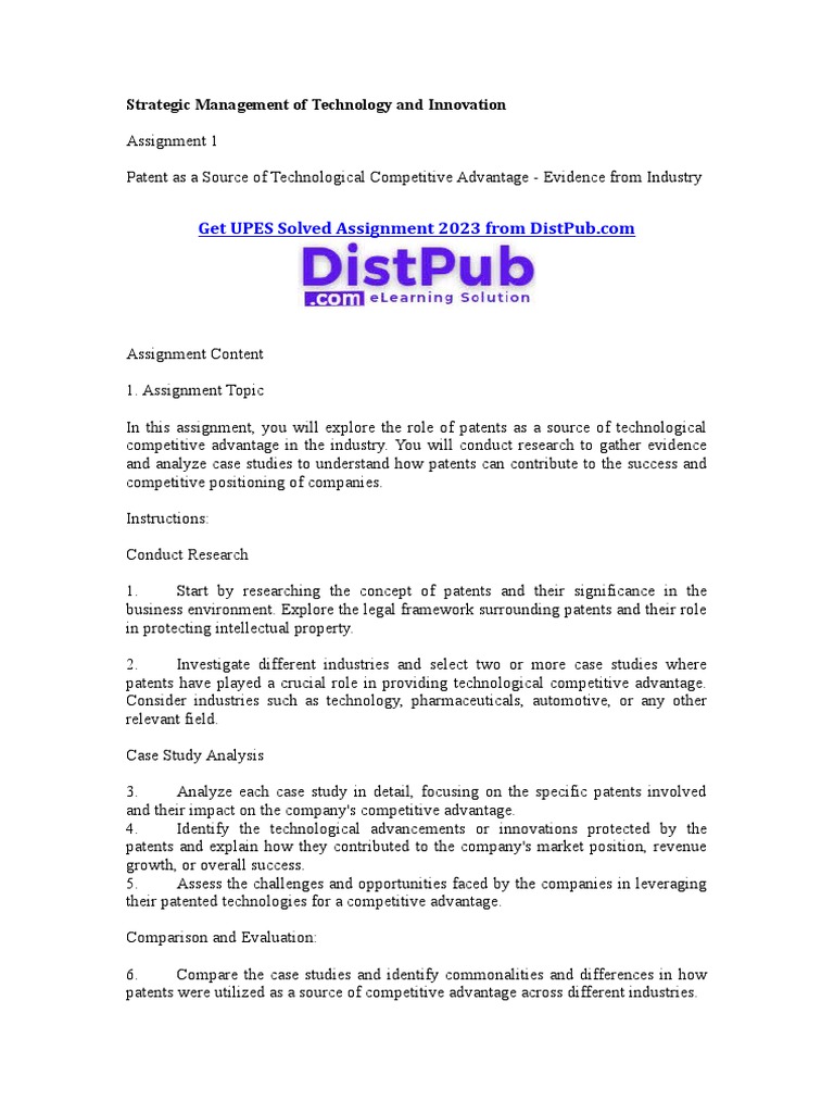 UPES Solved Assignment by DistPub For Strategic Management of Technology and Innovation | PDF ...