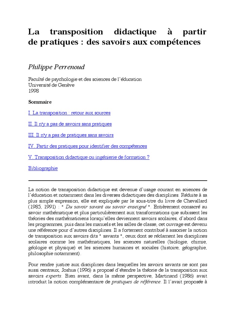 Transposition Didactique Perrenoud | PDF