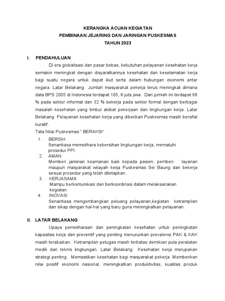 KAK Jejaring Dan Jaringan Puskesmas | PDF