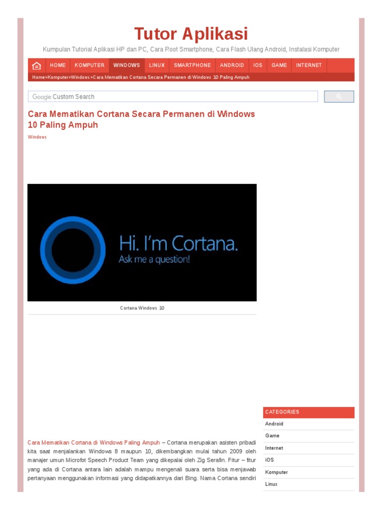 Menonaktifkan Cortana | PDF