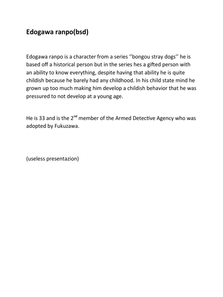 Edogawa Ranpo: Age and Background in BSD | PDF | Childhood | Human Life ...