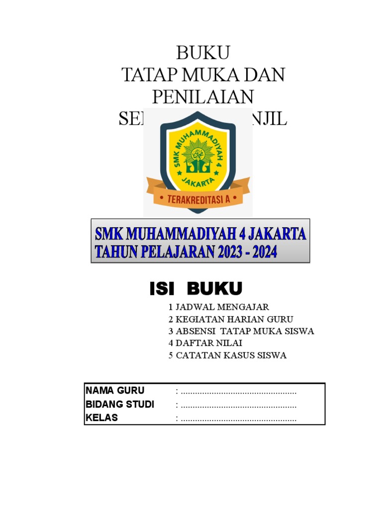 Format - Buku Nilai SMK Semester Ganjil 2023-2024 | PDF