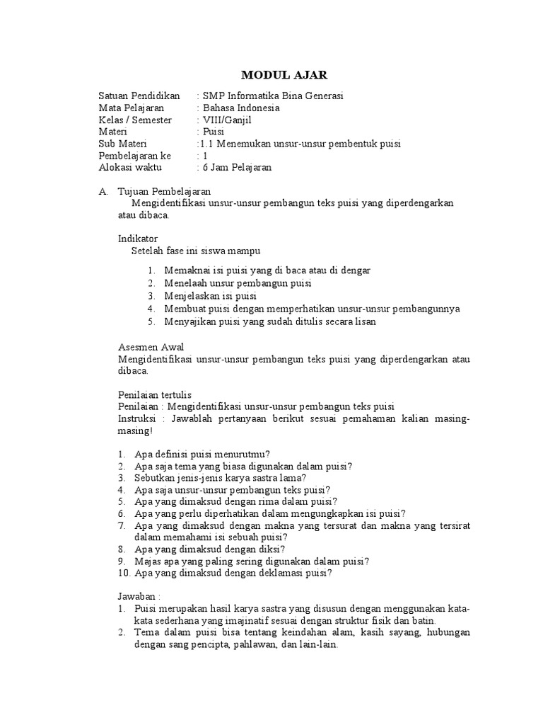 Modul Ajar Bahasa Ind | PDF