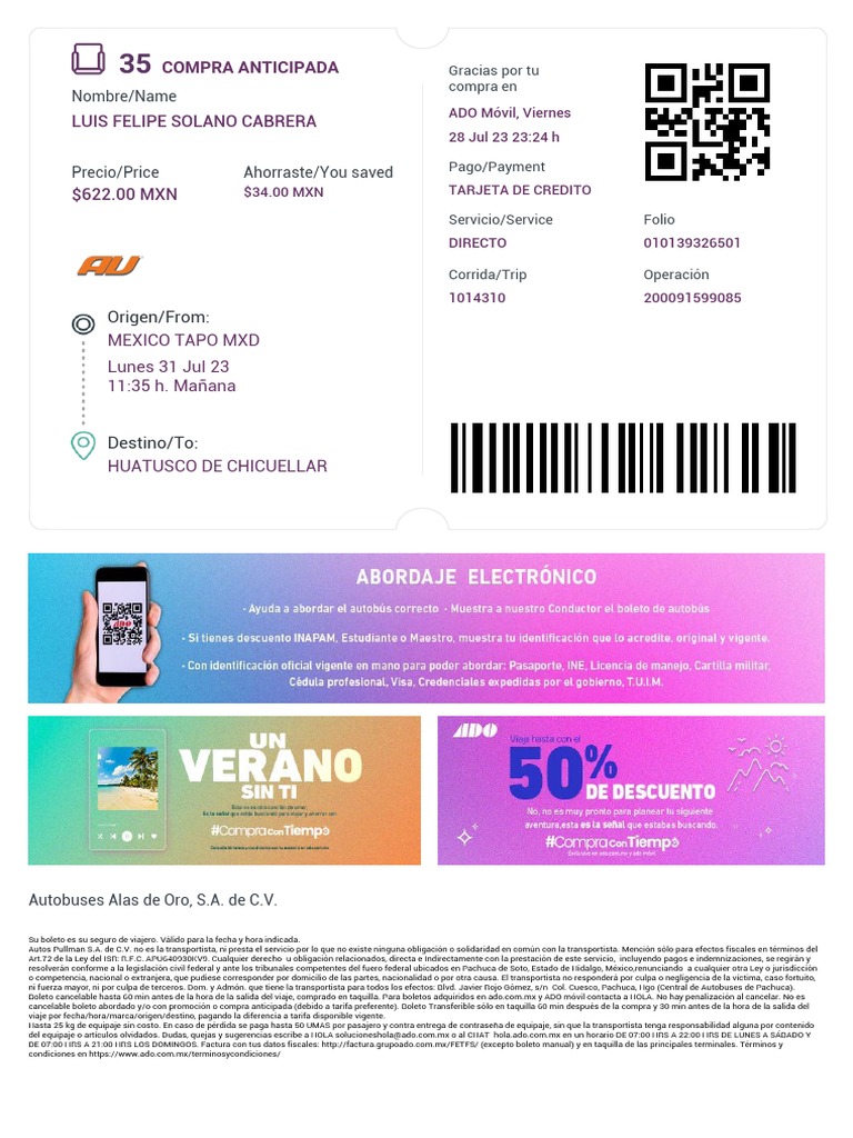 Tu Boleto ADO | PDF