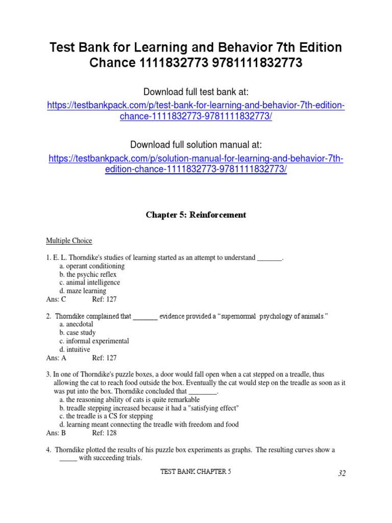 Learning and Behavior 7th Edition Paul Chance Test Bank 1 | PDF
