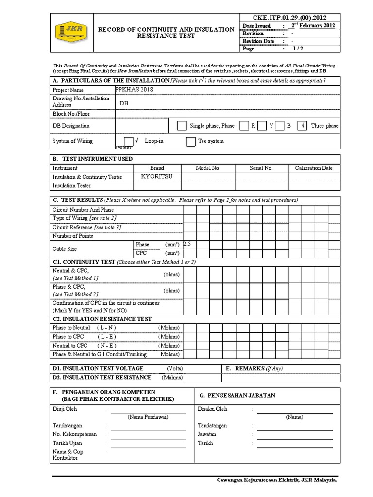 CKE ITP 01 29 00 2012-Borang-CI PDF | PDF | Technology & Engineering