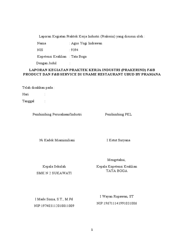 Laporan PKL Tata Boga | PDF
