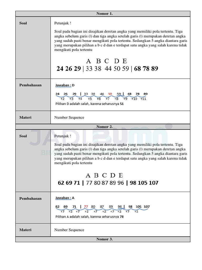 Contoh Soal Tes Number Sequence BUMN | PDF