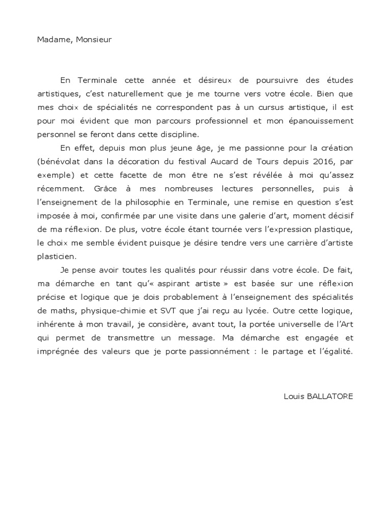 Lettre de Motivation Art | PDF Lettre de Motivation Art | PDF