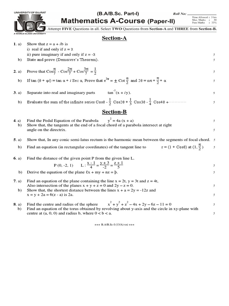 Mathematics A-Course (Paper-II) SetI | PDF | Algebraic Geometry ...