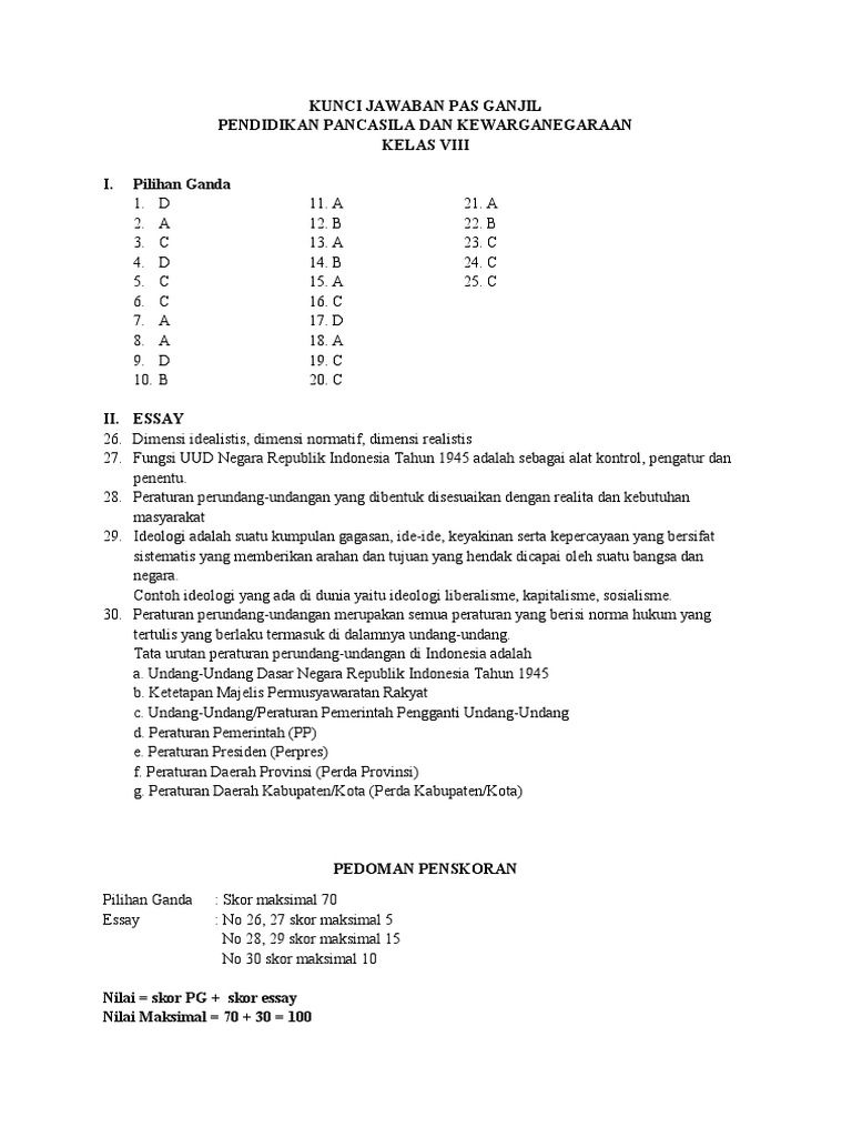 Jawaban PAS PKN KELAS 8 SM1 2022-2023 | PDF