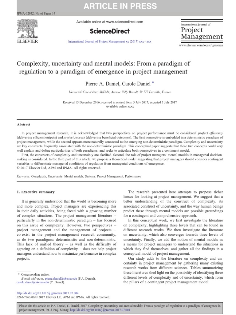 Complexity, Uncertainty and Mental Models From A Paradigm of Regulation To A Paradigm of ...