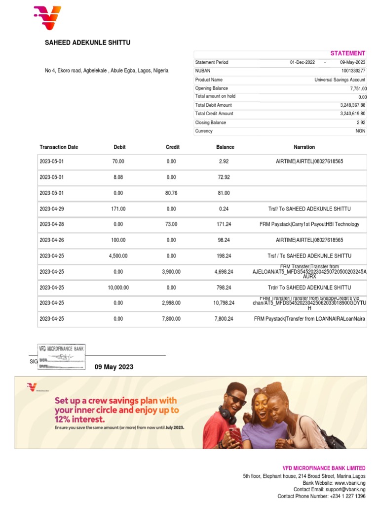 Vbank - Statement - 2022-12-01 - 2023-05-09 | PDF | Personal Finance ...