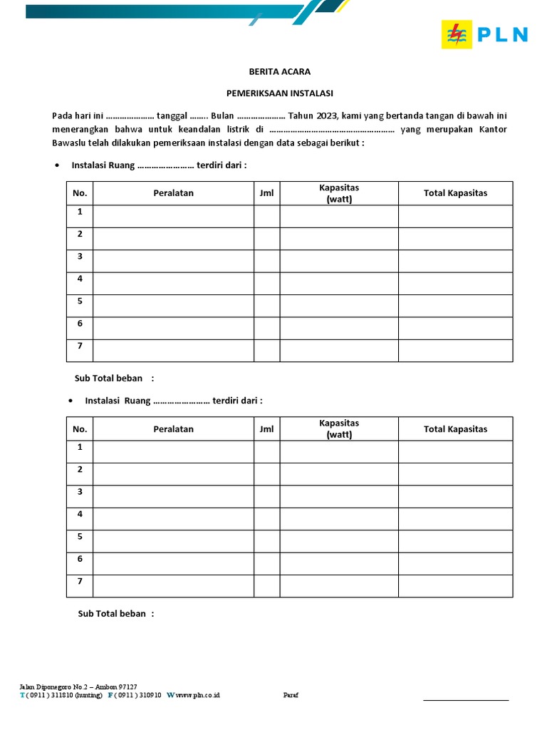 Berita Acara Pemeriksaan Instalasi Listrik | PDF