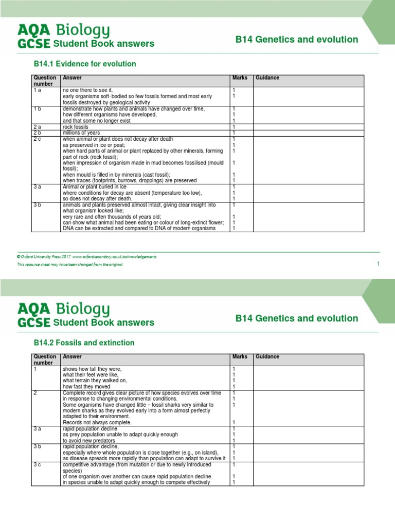AQA GCSE Bio Combined End of Topic B14 | PDF | Biological Evolution | Organisms