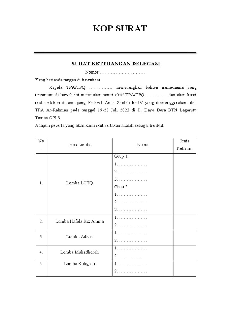 FORMAT SURAT KETERANGAN DELEGASI | PDF
