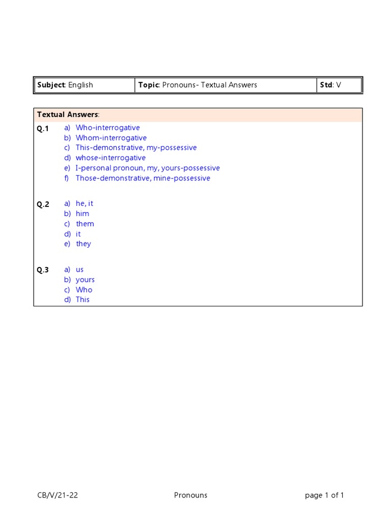 TSD CB V Eng Pronouns | PDF