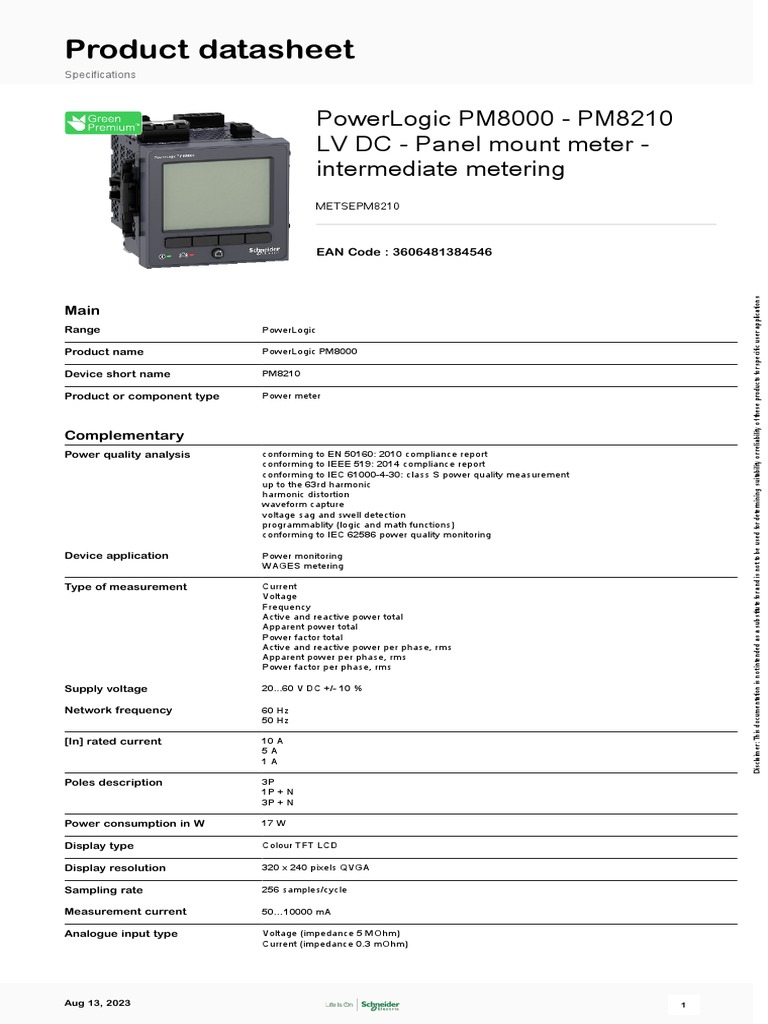 PowerLogic PM8000 Series - METSEPM8210 | PDF