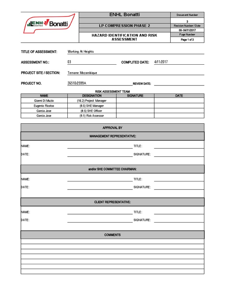 Working at Heights Risk Assessment | PDF