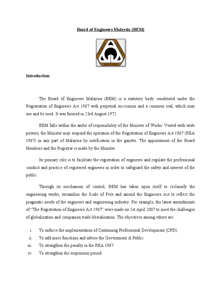 Board of Engineers Malaysia (BEM) | PDF | Engineering | Engineer
