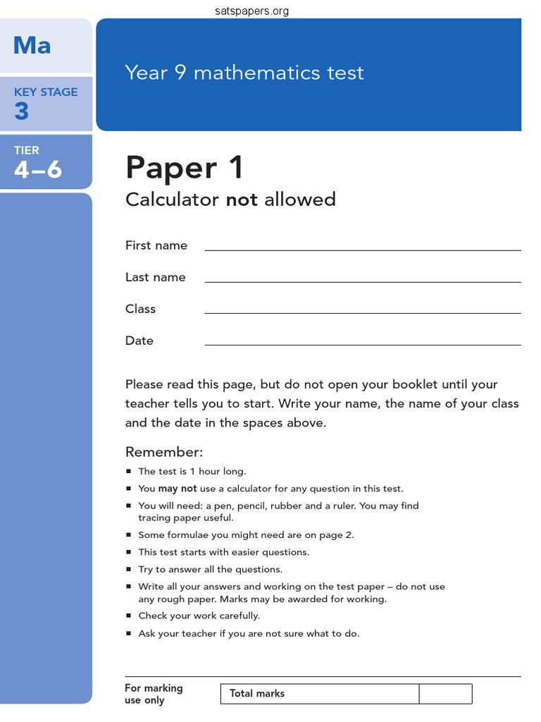 KS3 Year 9 Maths 2011 - Paper 1 - Level 4-6 | Download Free PDF | Litre ...