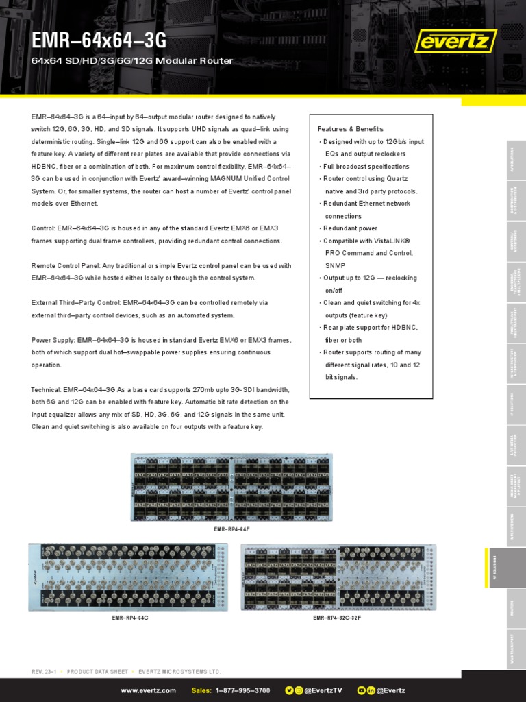 EMR-64x64-3G: 64x64 SD/HD/3G/6G/12G Modular Router | PDF | Power Supply ...