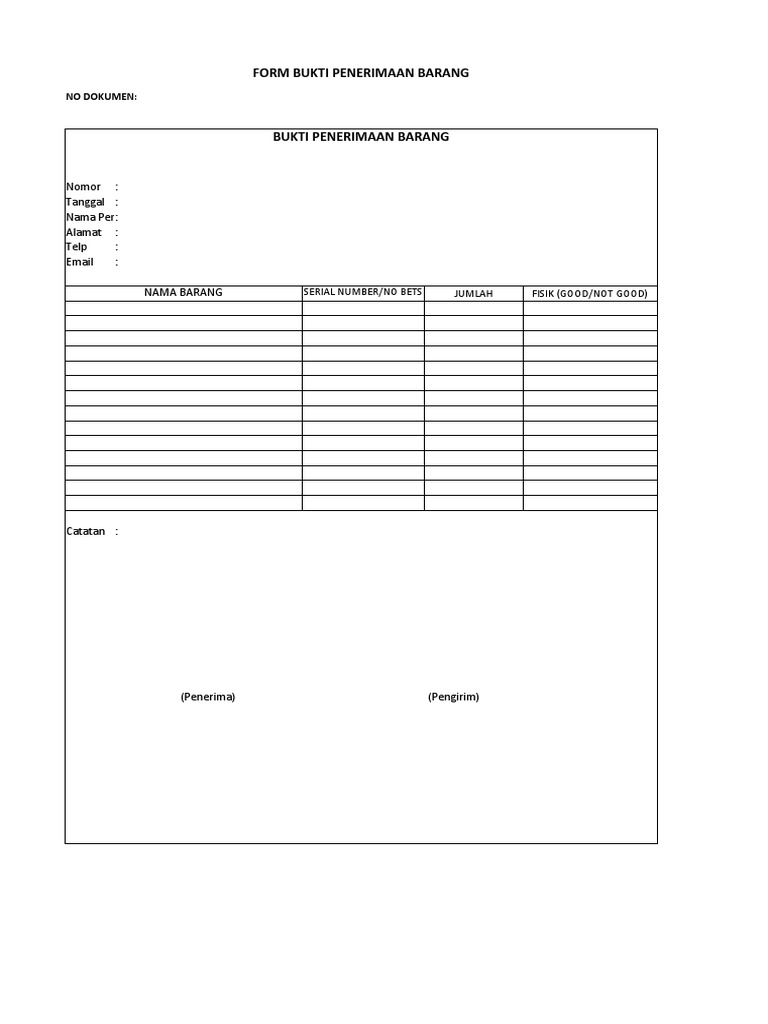 Form Penerimaan Barang | PDF