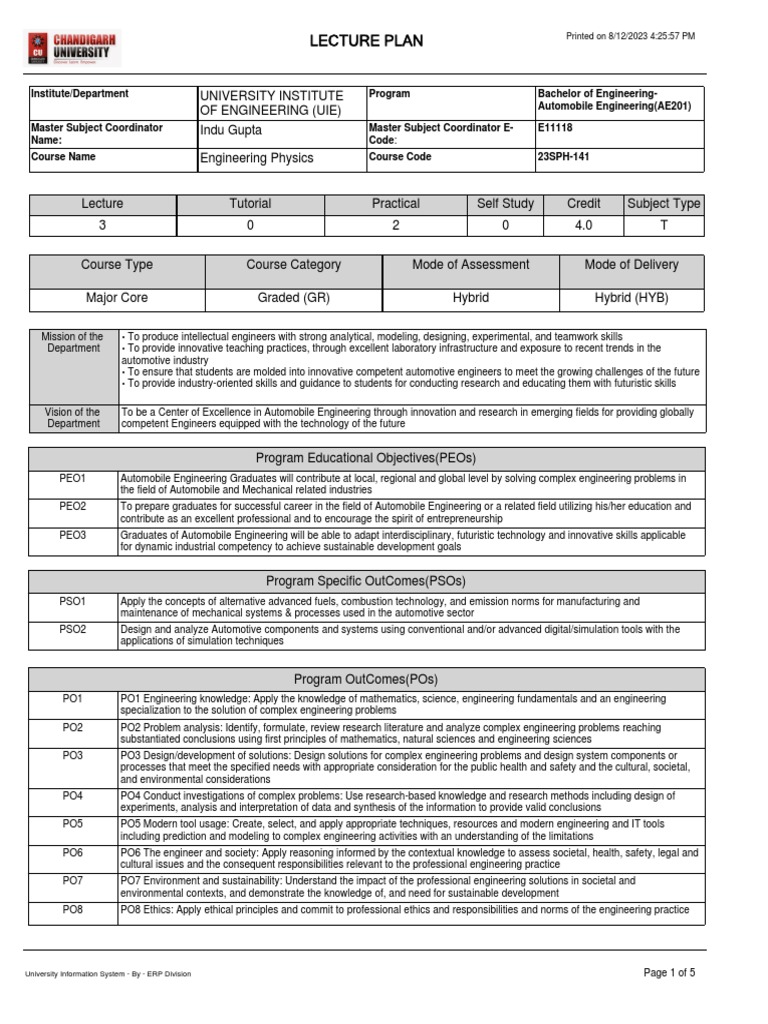 Automobile Engineering Program Objectives | PDF | Art