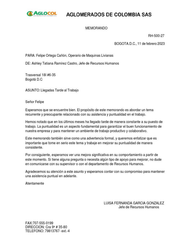 Memorando por Llegadas Tarde al Trabajo | PDF