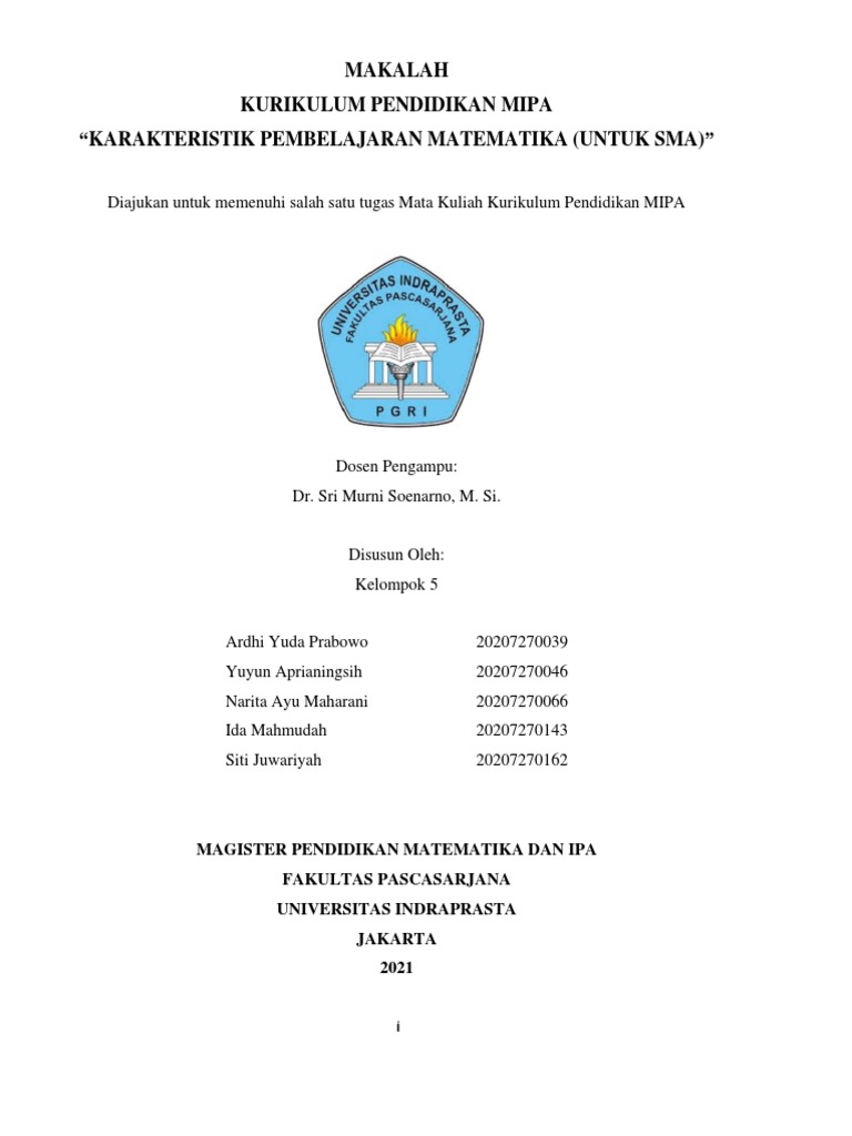 Makalah Kelompok 5 Karakteristik Pembelajaran Matematika (Untuk Sma) | PDF Makalah Kelompok 5 Karakteristik Pembelajaran Matematika (Untuk Sma) | PDF